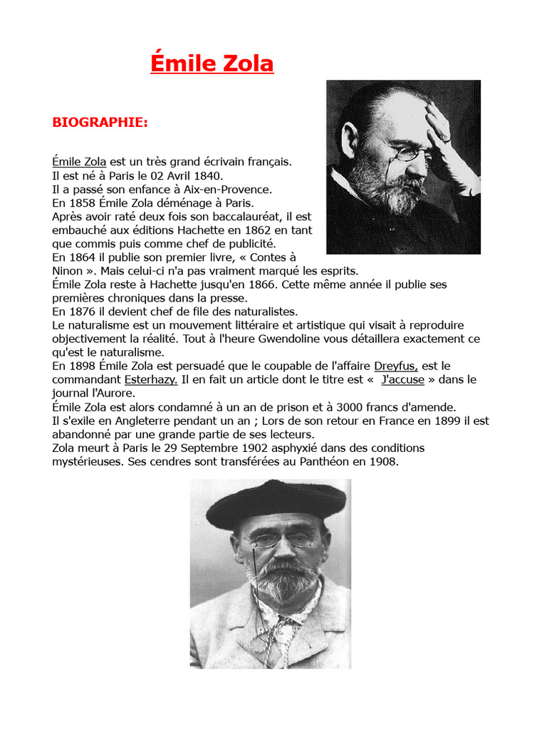 Biographie d'Émile Zola et L'Assommoir | PDF | Émile Zola | Les Rougon ...