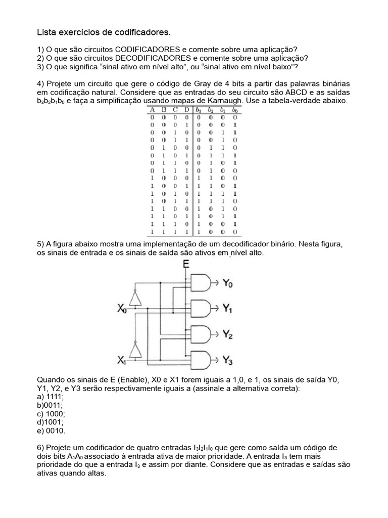 Exercícios de Codificadores | PDF