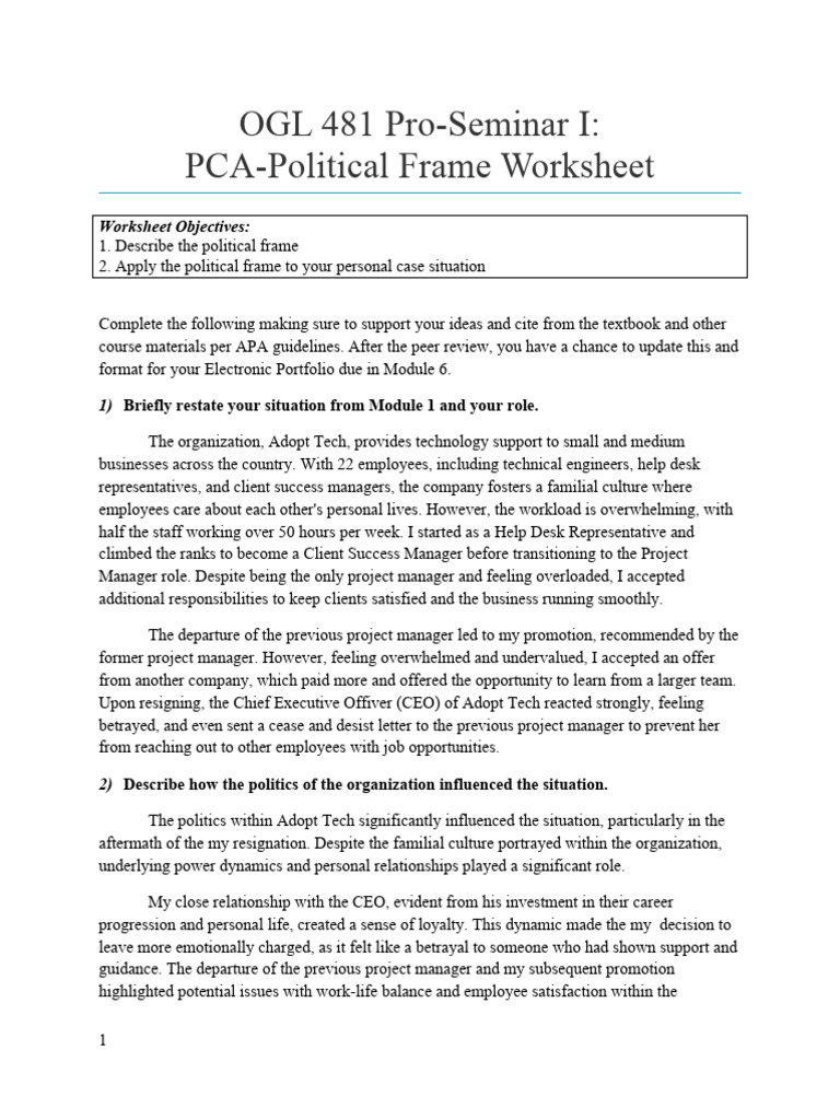 4 Political Frame Worksheet | PDF | Leadership | Goal
