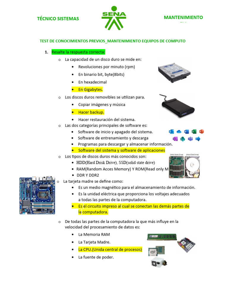 Test de Conocimientos Previos Mantenimiento Equipos de Computo | PDF ... Test de Conocimientos Previos Mantenimiento Equipos de Computo | PDF ...