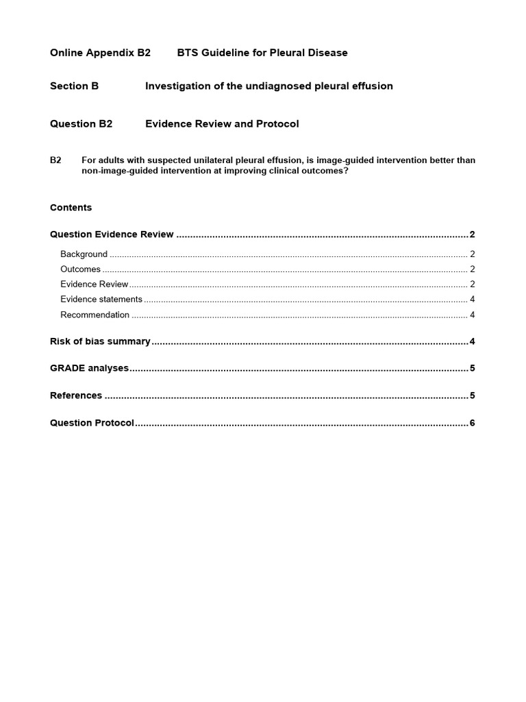 Online Appendix B2 (Pleural Disease) - Pleural Effusion Image Guided or Non Image Guided | PDF ...