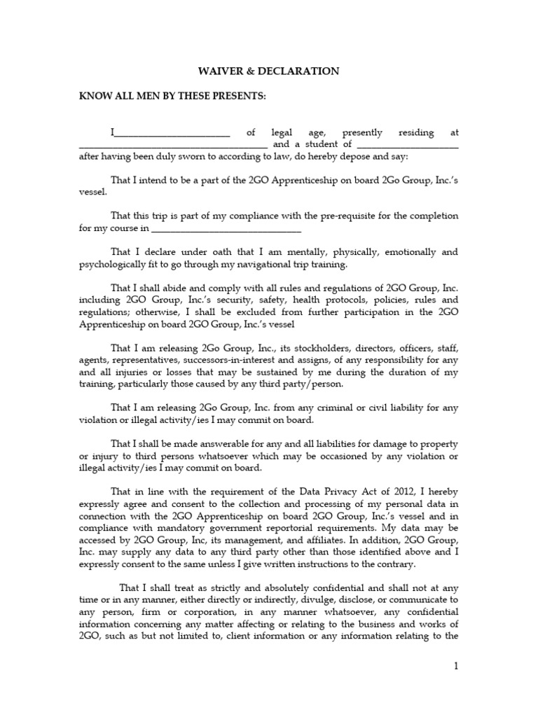 2GO Apprenticeship Waiver & Declaration | PDF | Privacy | Government