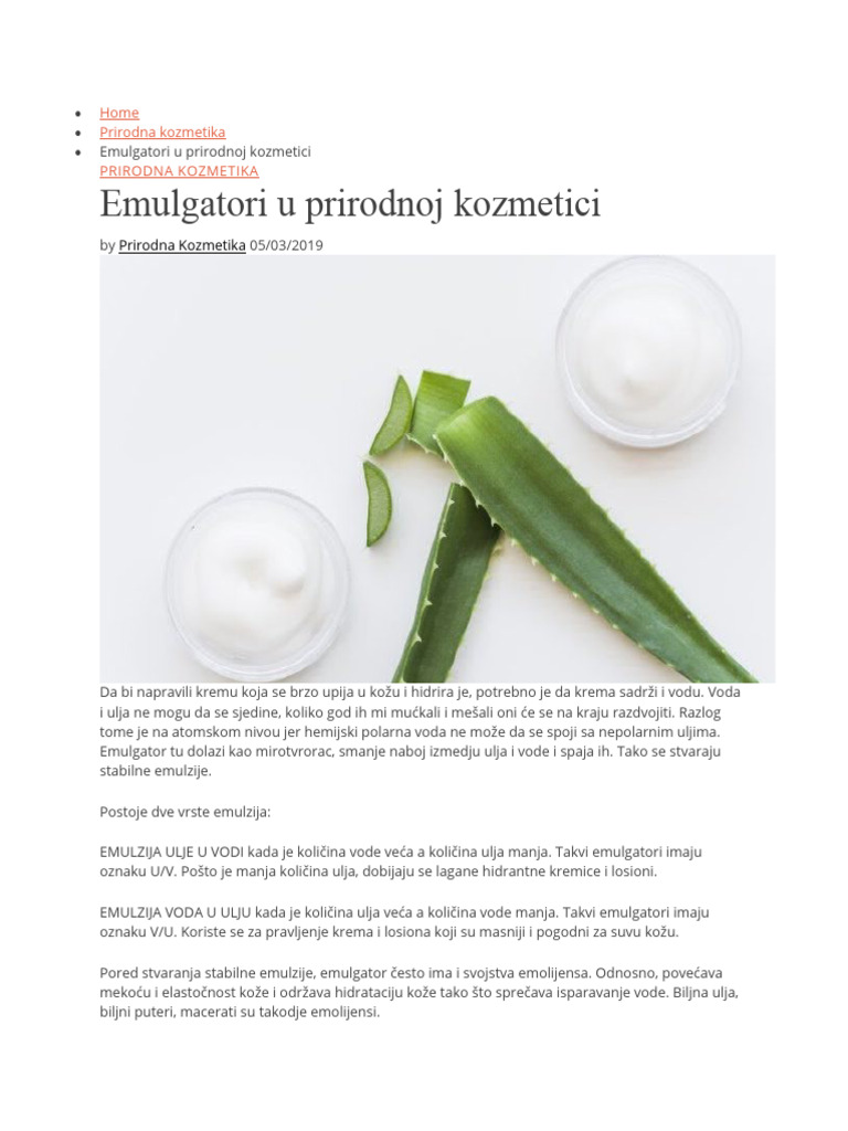 Emulgatori U Prirodnoj Kozmetici | PDF