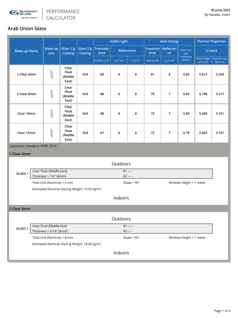 Guardian Glass Performance Calculator | PDF | Physical Phenomena | Physical Sciences