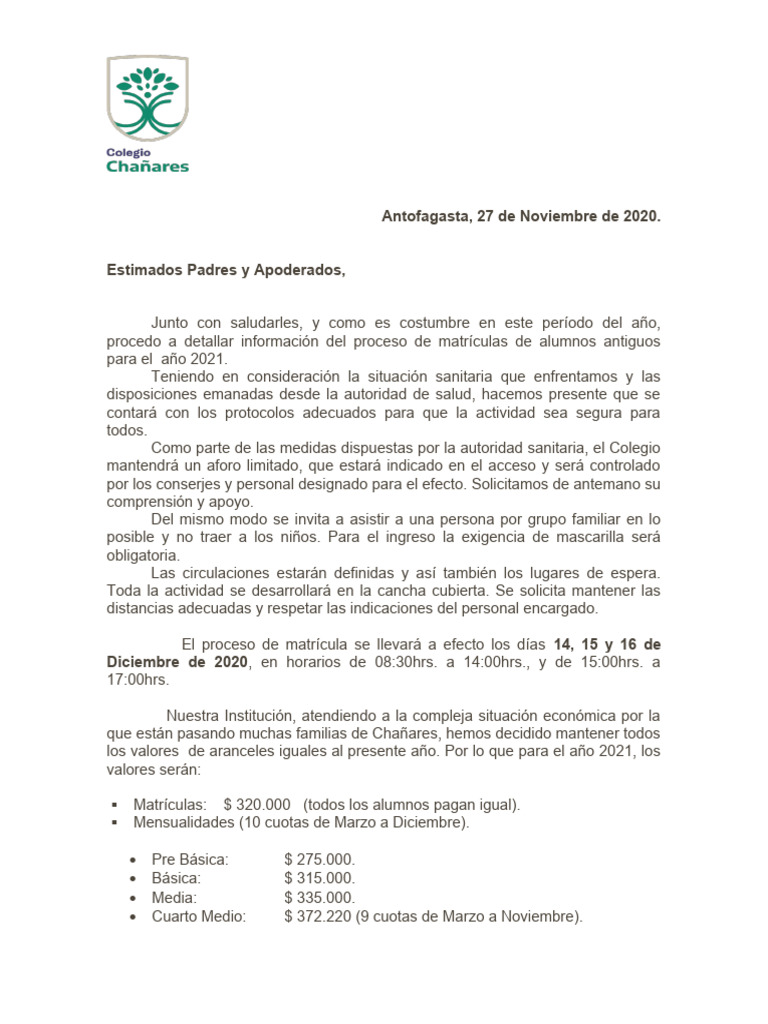 Carta Apod. Proceso Matric.2021 | PDF