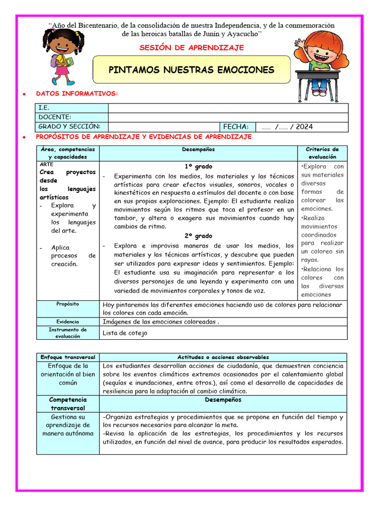 U1 S2 Sesion D5 Arte Pintamos Nuestras Emociones Maestras de Primaria Del Peru | PDF | Las ...