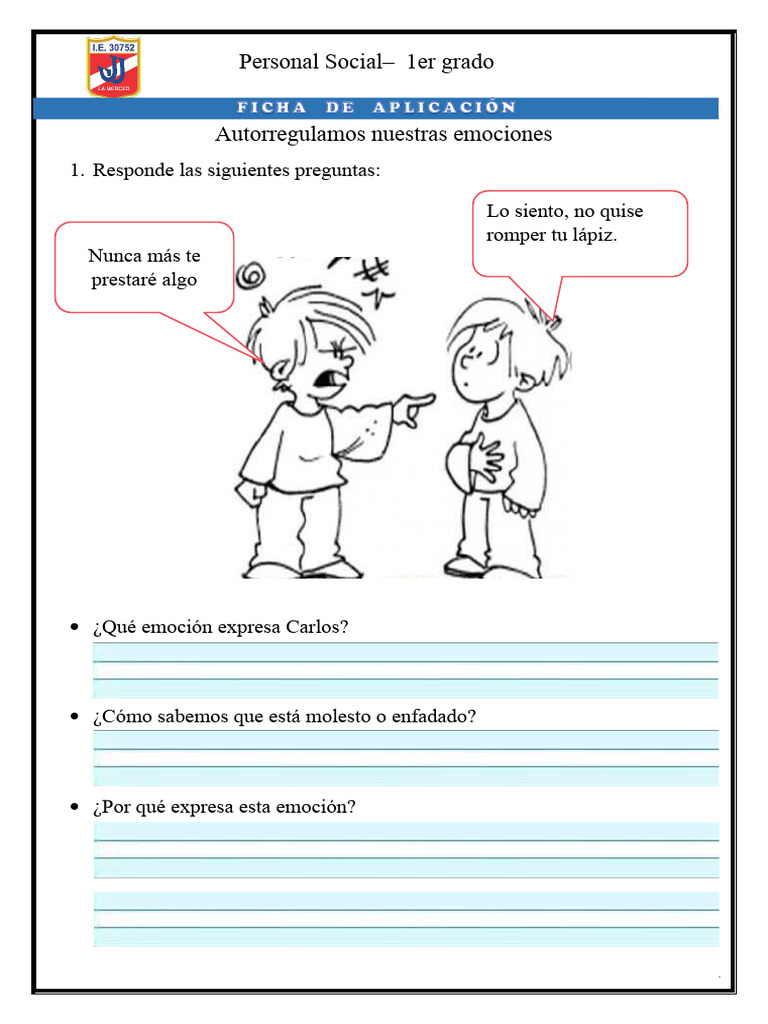 Ficha De Regulamos Las Emociones Pdf