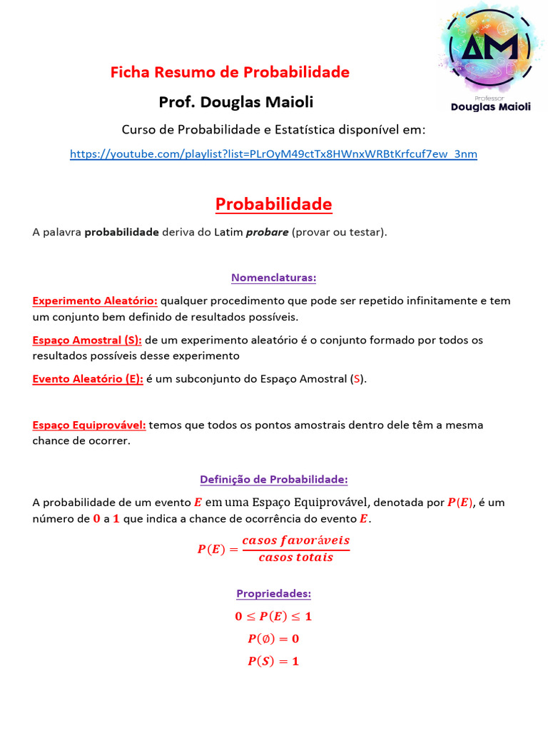 Ficha Resumo de Probabilidade - Prof. Douglas Maioli-1 | PDF ...