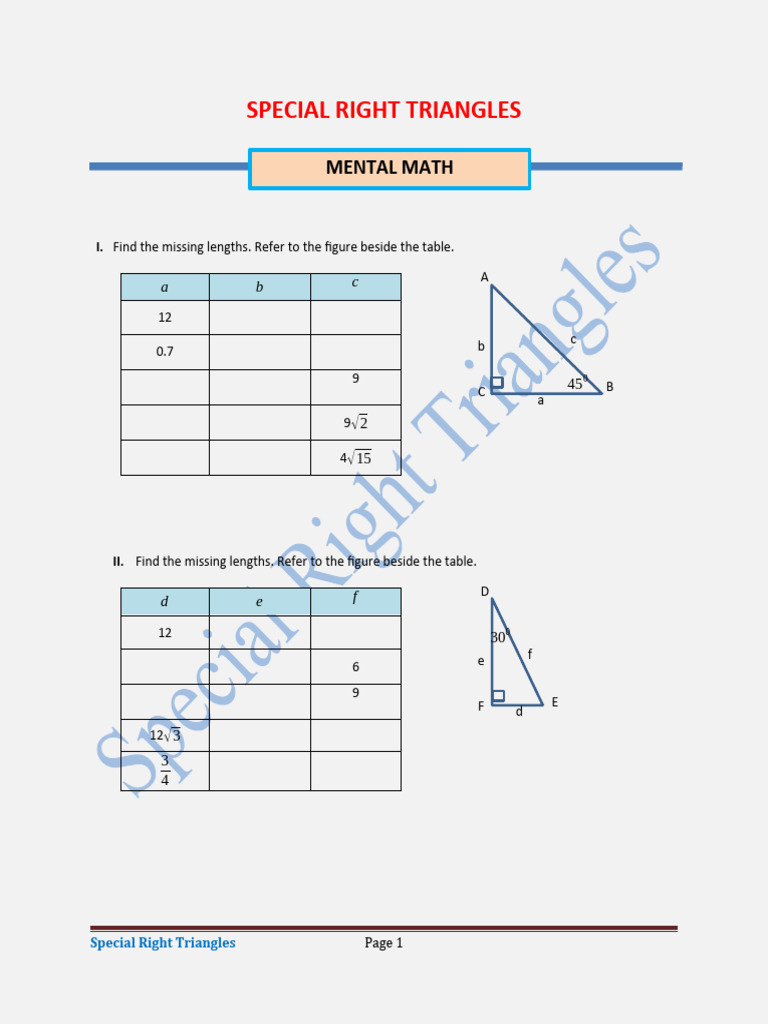 Worksheets Special Triangles Outline Pdf Triangle Elementary Geometry