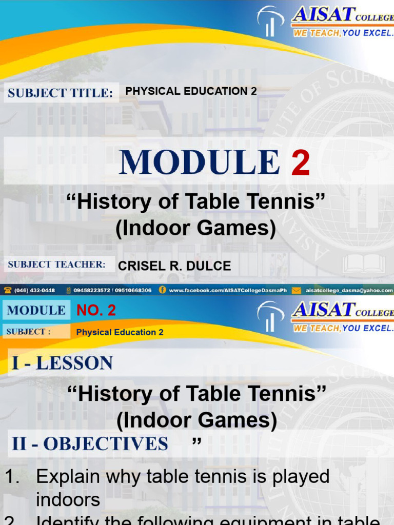 CRD Module2 PE 2 | PDF | Table Tennis | Games Of Physical Skill