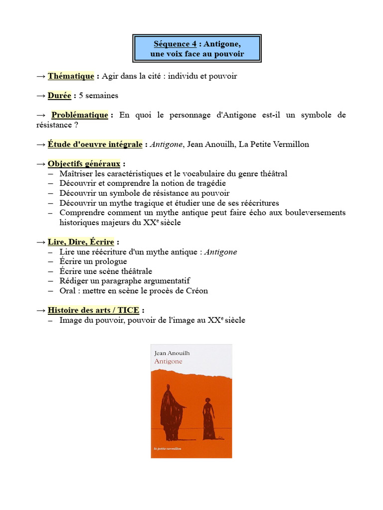 3° Séq4 Antigone | PDF | Classiques