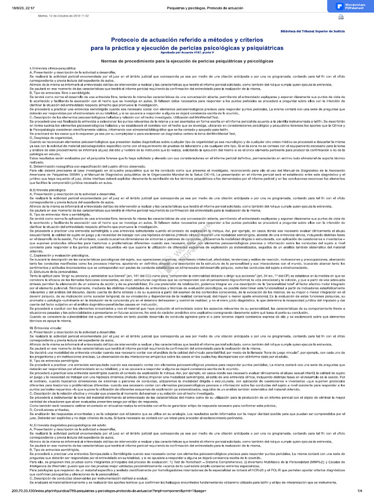 Protocolo de Actuación Referido A Métodos y Criterios para La Práctica y Ejecución de Pericias ...