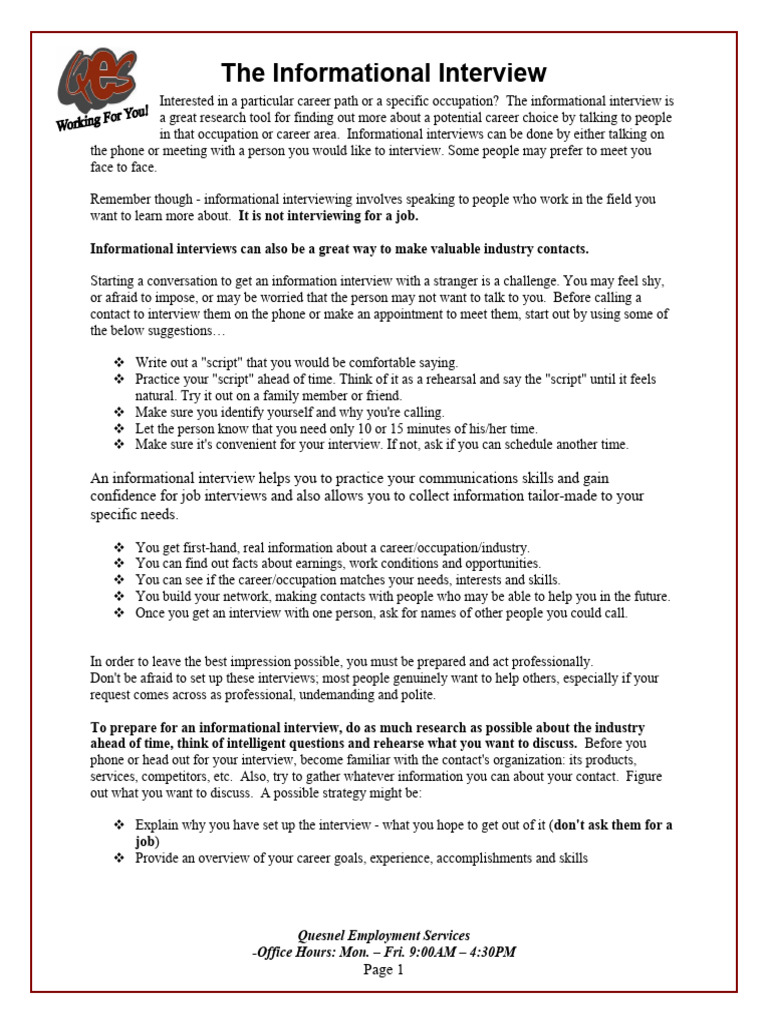 The Informational Interview | PDF | Employment | Human Communication