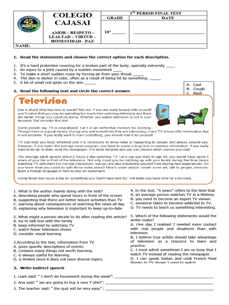 10º FINAL TEST 1st PERIOD | PDF