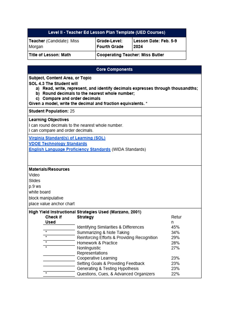 Lesson Plan 1 Assignment Reflection | PDF | Learning | Lesson Plan