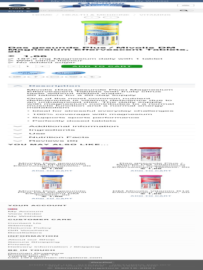 Das Gesunde Plus Mivolis DM Magnesium Effervescent Tablets, 20 German ...