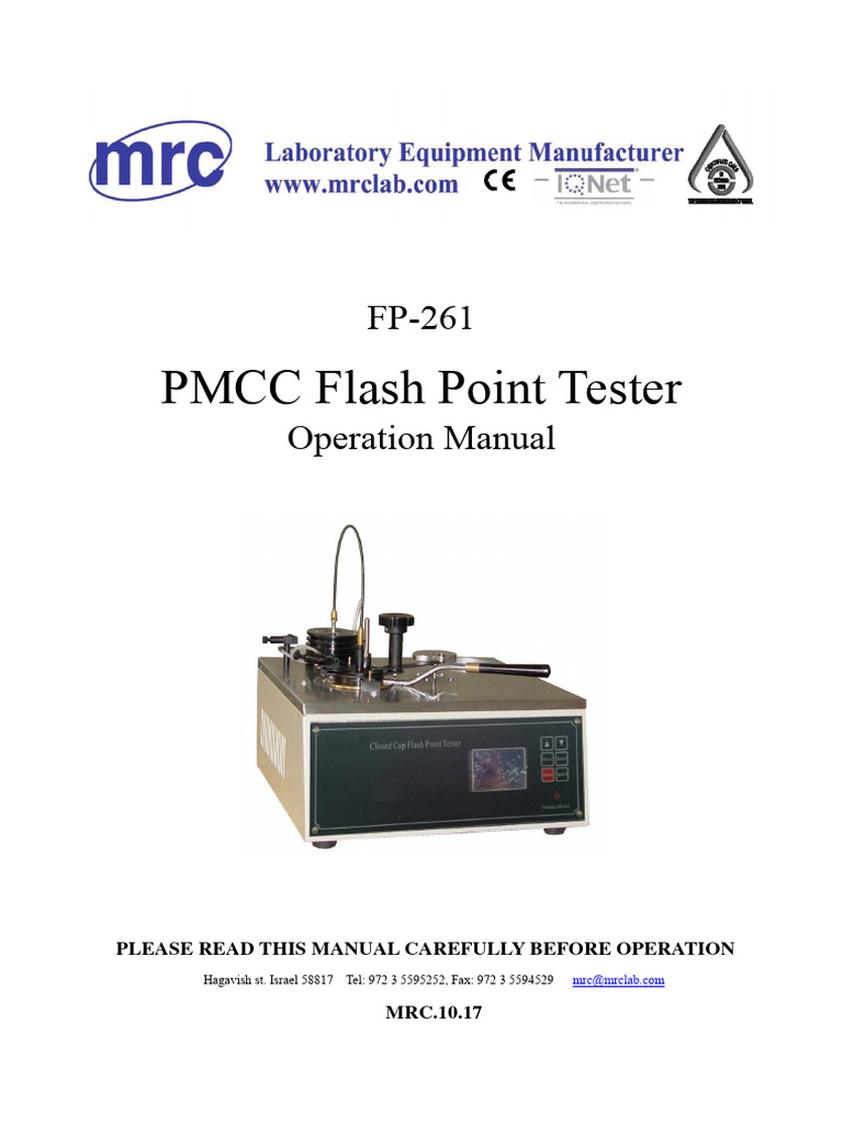 PMCC Flash Point Tester: Please Read This Manual Carefully Before ...