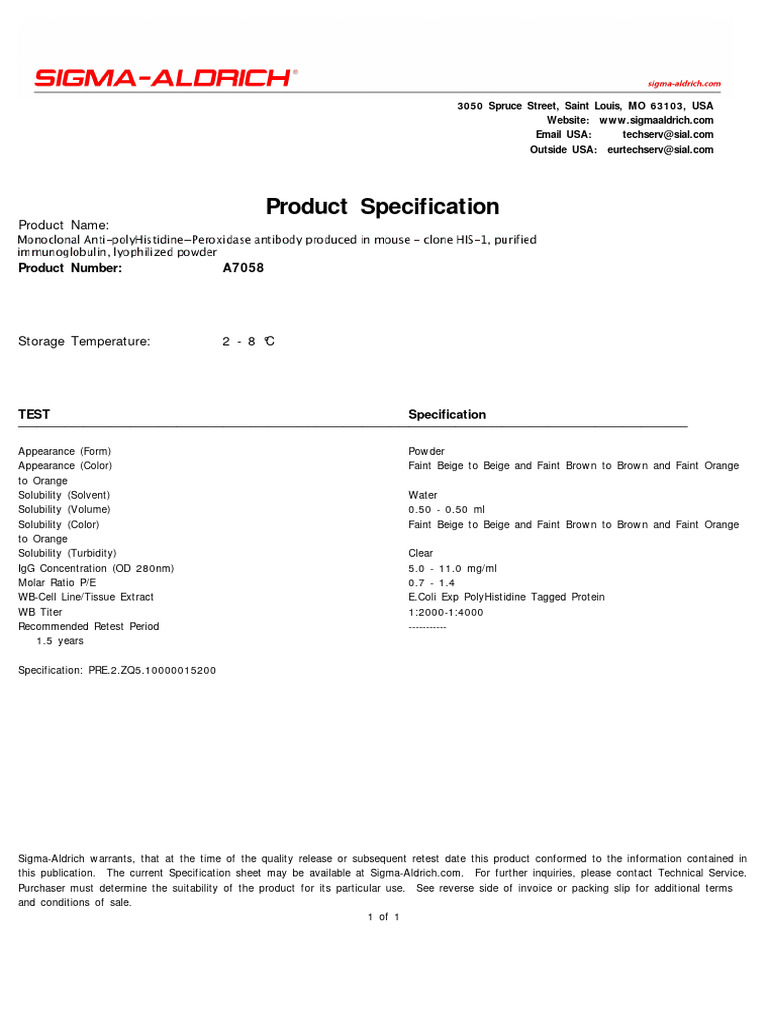 A7058-Bulk Sigma | PDF | Solubility | Chemistry
