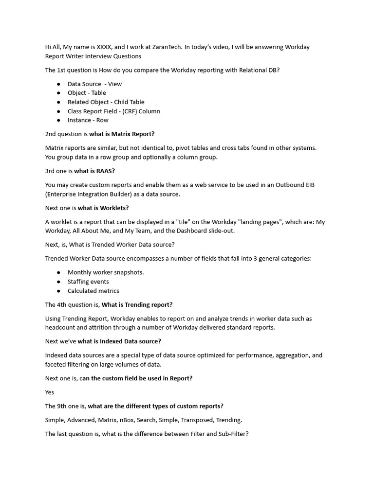 360 - Workday Report Writer Interview Questions | PDF | Data Management ...