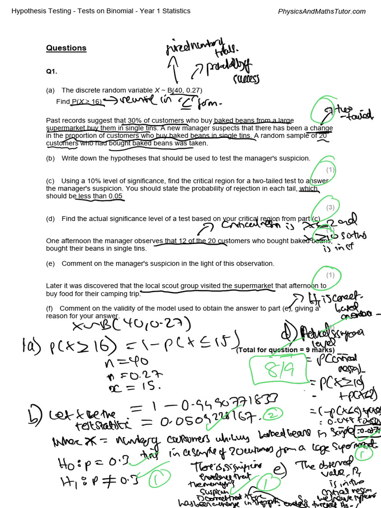 Hypothesis Testing - Tests On Binomial | PDF | Hypothesis | Statistics
