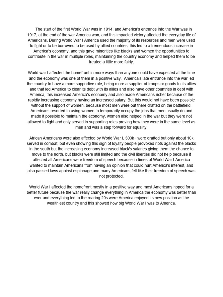 WWI Effects On The Homefront Essay | PDF | World War I | Conflicts