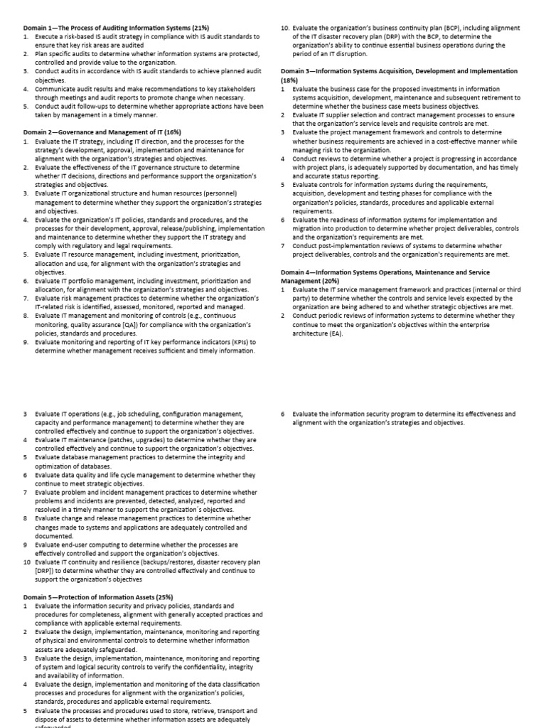 CISA Study Notes | PDF | Audit | Information Security