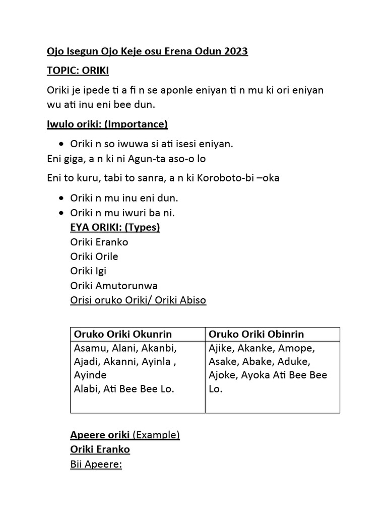 Oriki (Yoruba Praise Poems) | PDF | Language Arts & Discipline