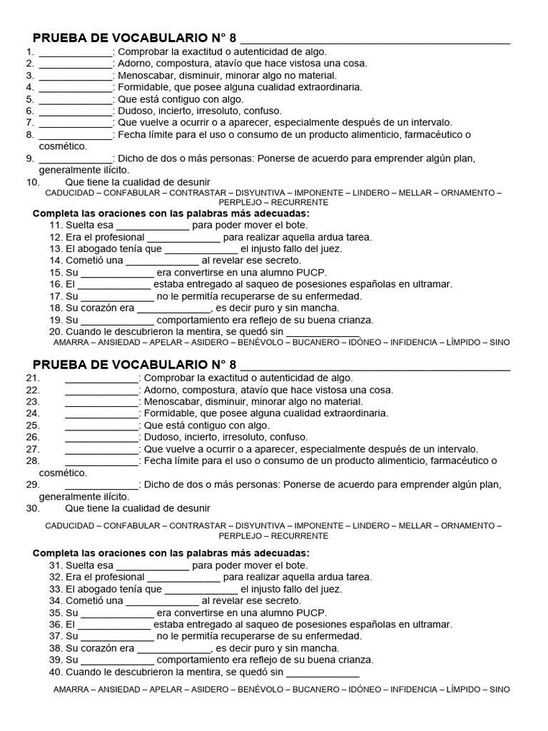 Prueba de Vocabulario 8 | PDF