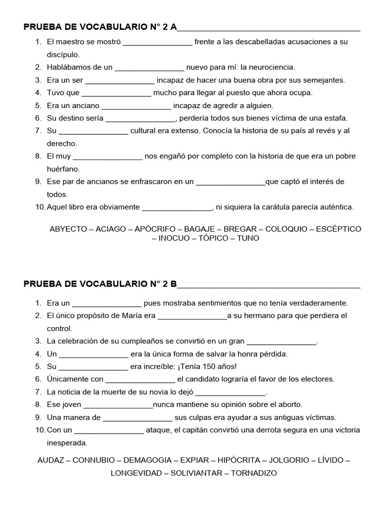 Prueba de Vocabulario 2 | PDF
