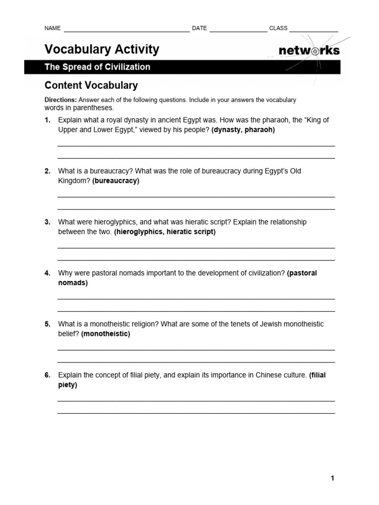 The Spread of Civilization - Vocab and Guided Reading | PDF | Ancient ...