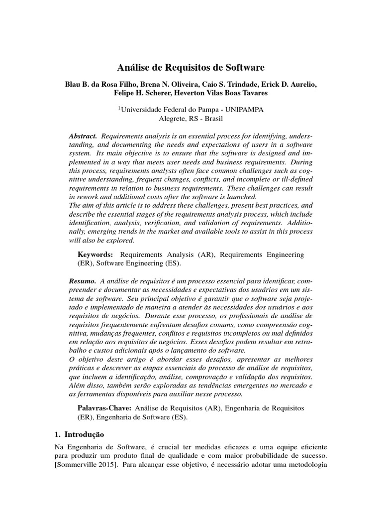 Análise de Requisitos de Software Na Engenharia de Requisitos | PDF | Engenharia de Software ...