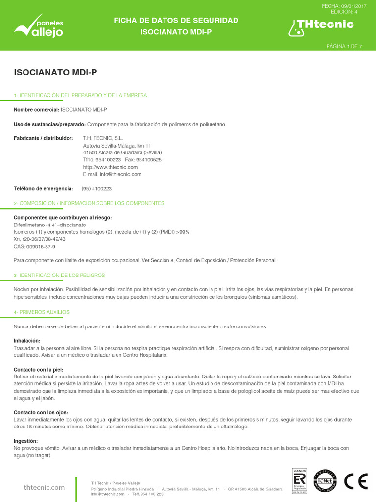 Ficha Seguridad Mdi | Descargar gratis PDF | Agua | Solubilidad