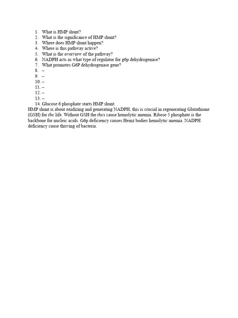 Questions On HMP SHUNT | PDF