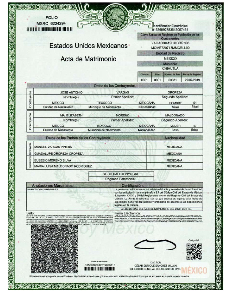 Doc Legal Acta de Matrimonio Ejemplo | PDF
