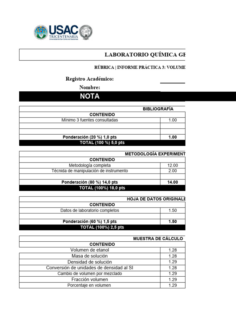 Rúbrica P3 de Cambio de Volumen Por Mezclado | PDF | Concentración ...