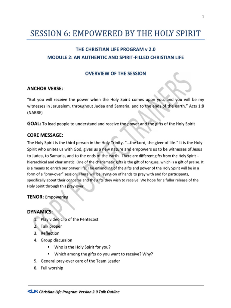 CLP v2.0 Session 6 Empowered by The Holy Spirit CopyforCFCTrainers | PDF