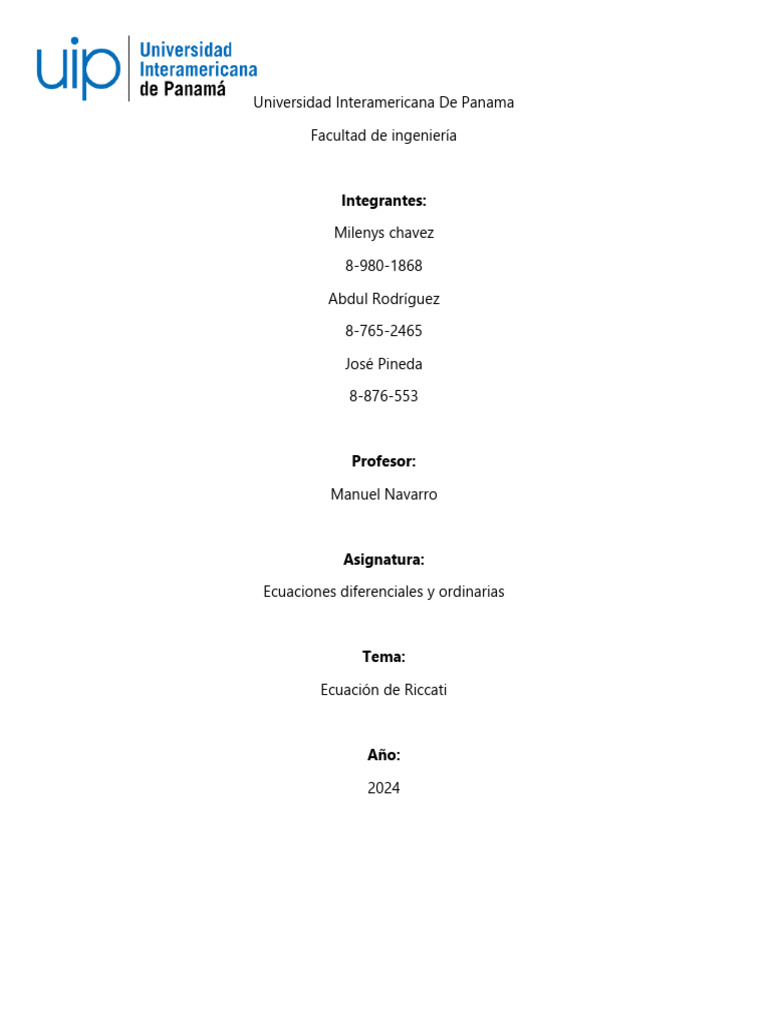 Ecuación de Riccati: Aplicaciones y Solución | PDF | Ecuaciones ...