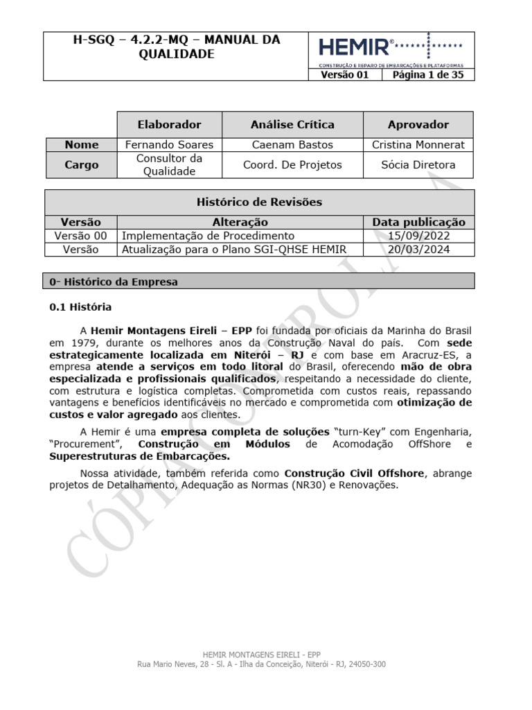 H-SGI-QHSE - MQ - Manual Da Qualidade.v01 | PDF | Qualidade (negócios ...