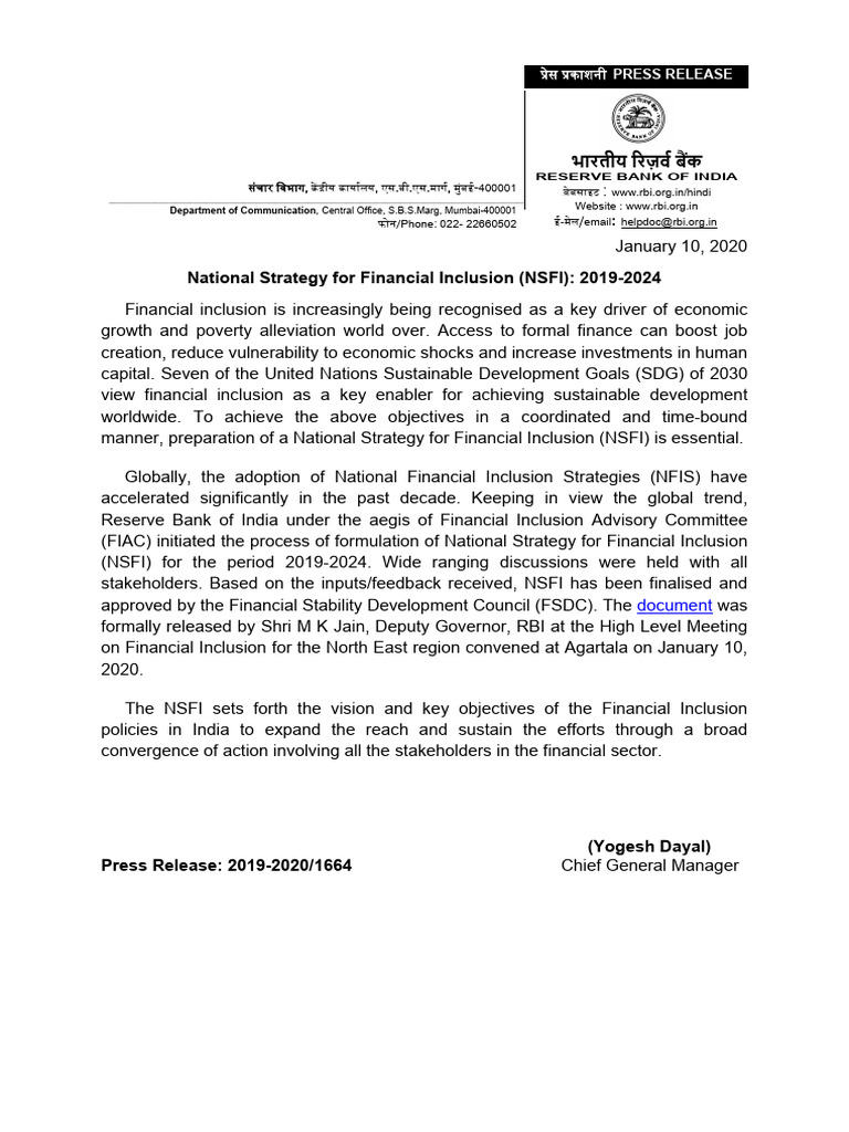 Rbi National Financial Inclusion 1 | PDF | Financial Inclusion ...