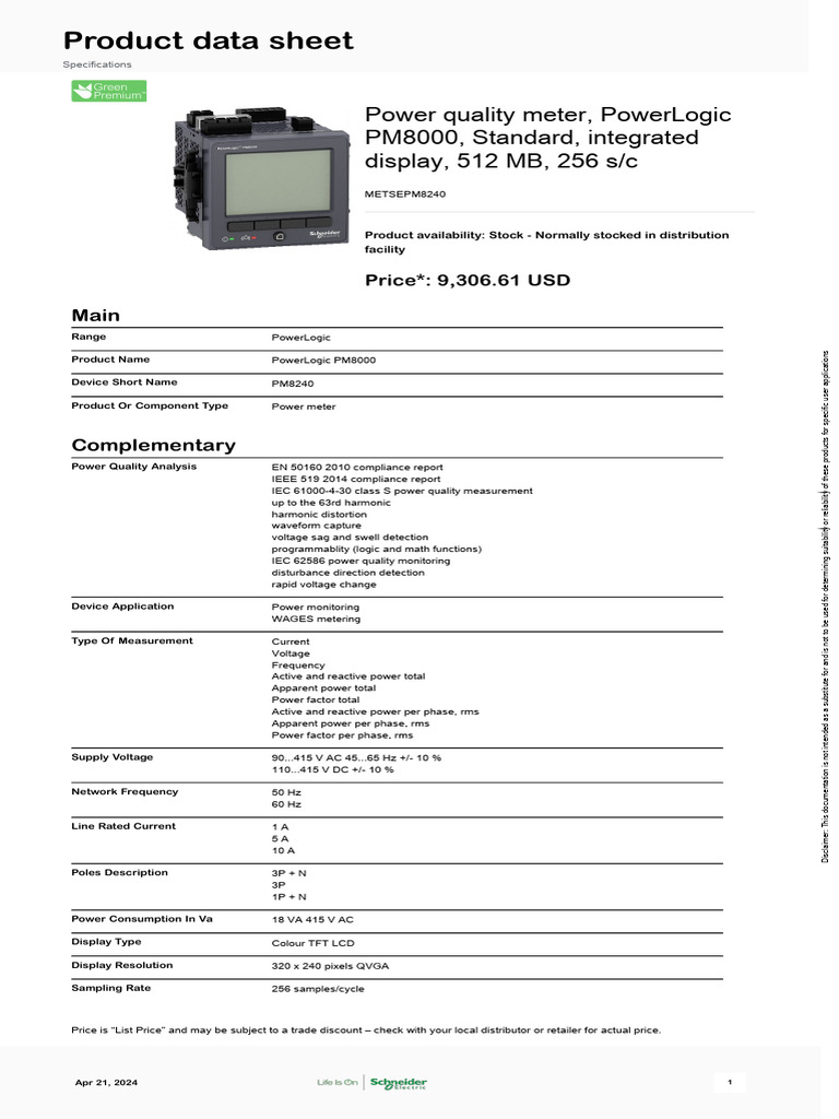 Schneider Electric - PowerLogic-Power-Quality-Meters-PM8000 ...
