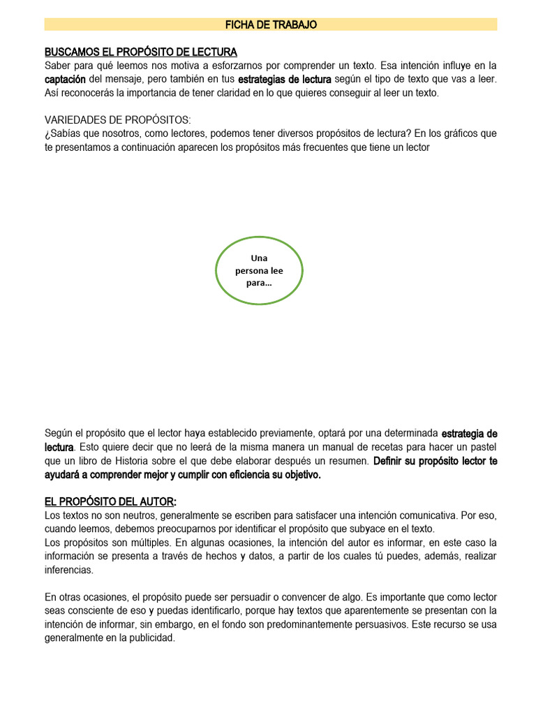 FICHA DE TRABAJO propósito de lectura y del autor | PDF | Comunicación ...