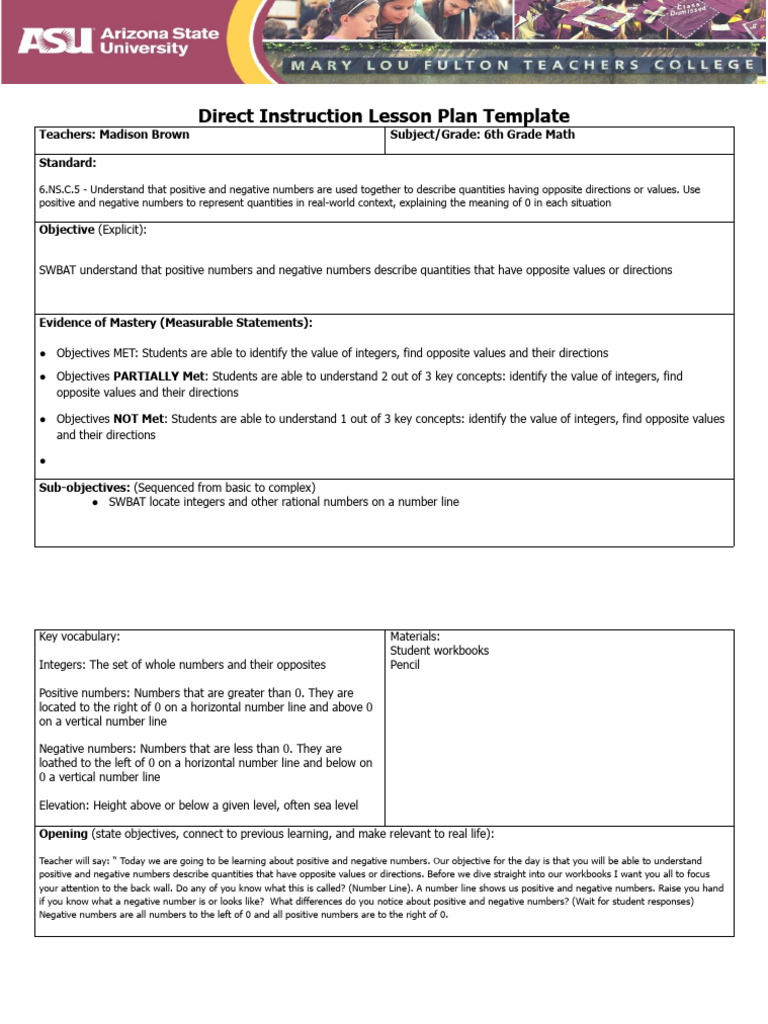 6th positive and negative numbers 1 | PDF | Teachers | Numbers
