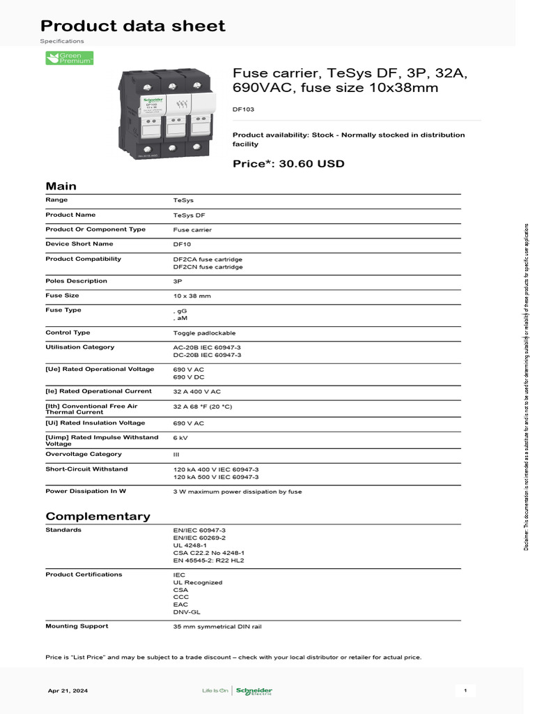 Schneider Electric - TeSys-DF-and-LS1 - DF103 | PDF | Fuse (Electrical ...