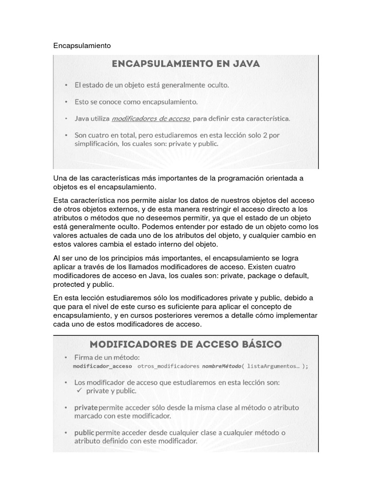 Encapsulamiento en JAVA | PDF | Objeto (informática) | Clase ... Encapsulamiento en JAVA | PDF | Objeto (informática) | Clase ...