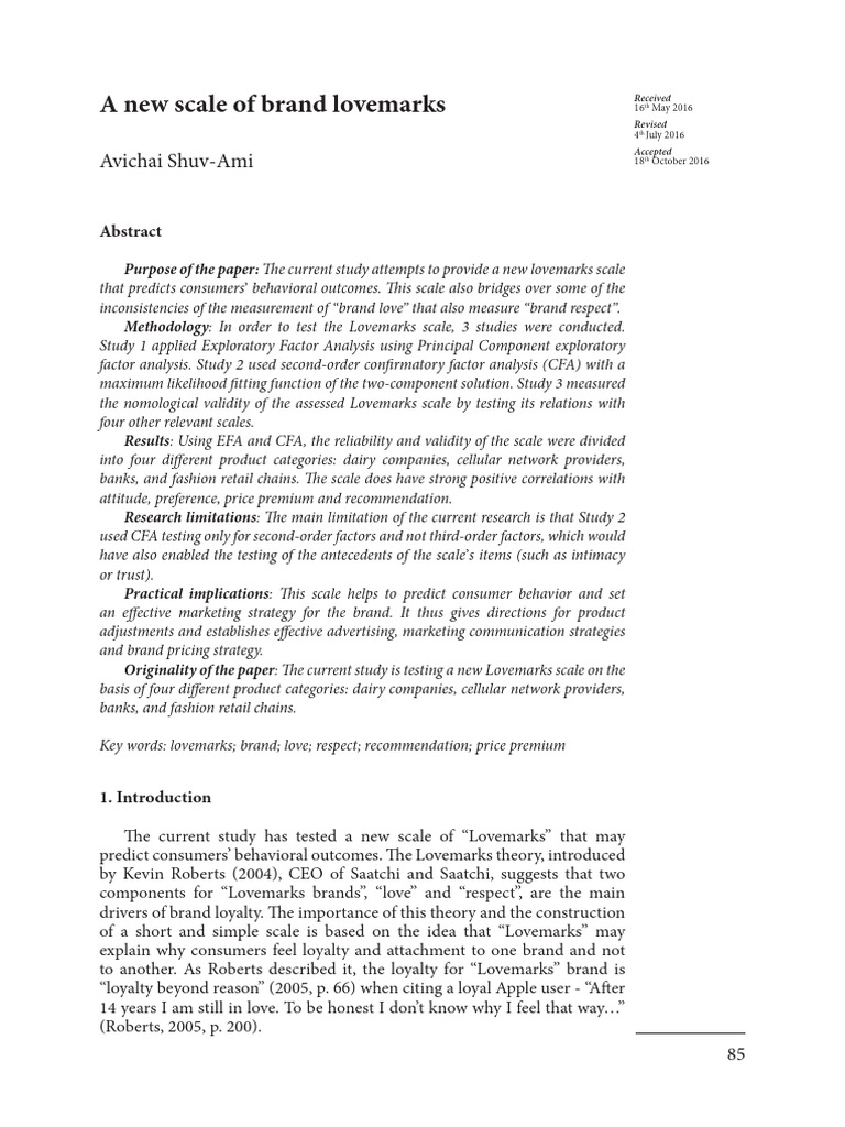 New Scale For Lovemarks | PDF | Factor Analysis | Brand