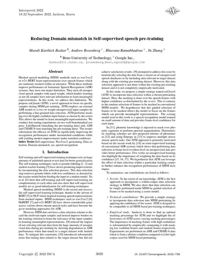 Baskar22 Interspeech | PDF | Speech Recognition | Sampling (Statistics)