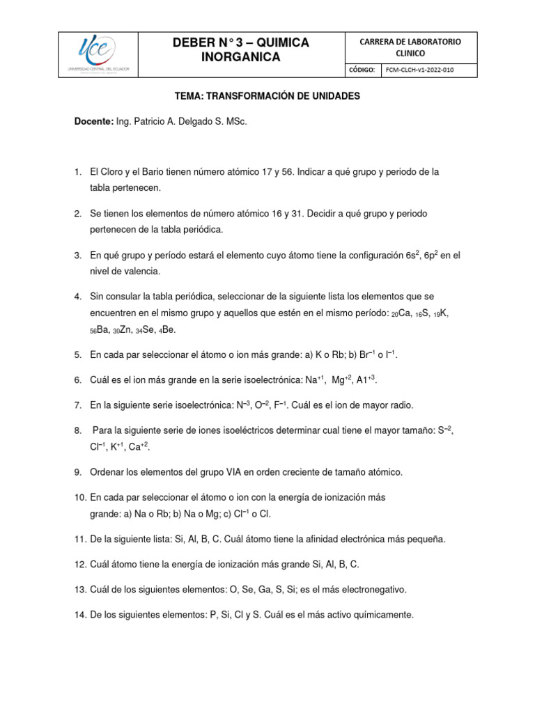 Deber Tabla Periodica | PDF | Ion | Física de la Materia Condensada