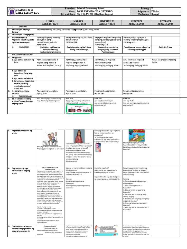 DLL in Filipino 5 Q4 W3 | PDF