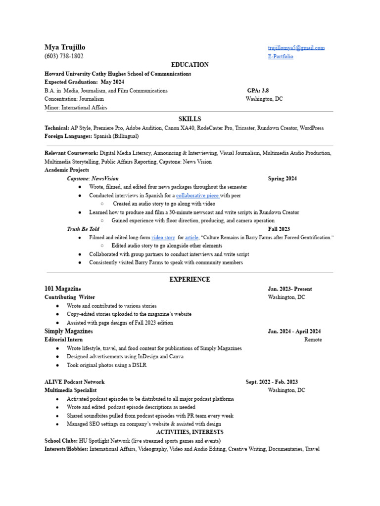 Practicum Resume Pdf Podcast Mass Media 