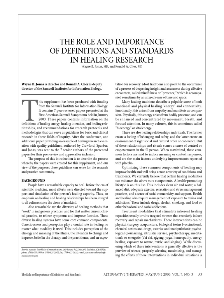 The Role and Importance of Definitions and Standards in Healing ...